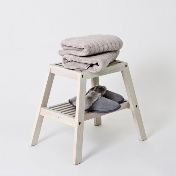Slatted bathroom stool - white oak - NotJustTaps.co.uk