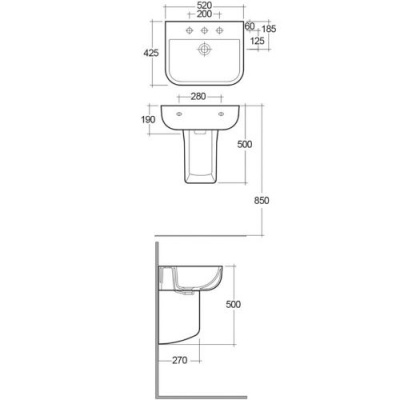 RAK Series 600 Wash Basin with Half Pedestal - NotJustTaps.co.uk