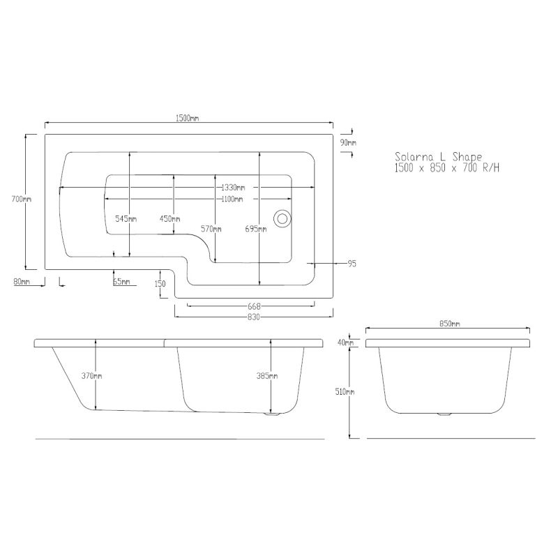 Arlington L Shaped Bath - Left or Right Handed Option - NotJustTaps.co.uk