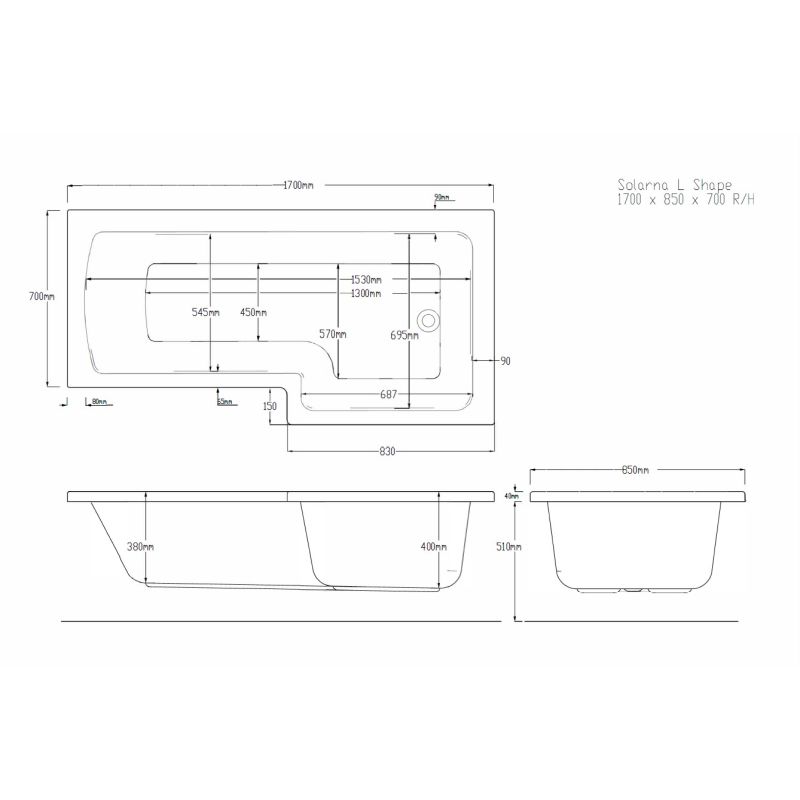 Arlington L Shaped Bath - Left or Right Handed Option - NotJustTaps.co.uk