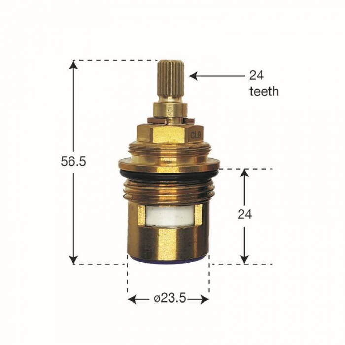 Extra tall 3/4 inch BSP quarter tap valves with 24 teeth - 57mm tall ...