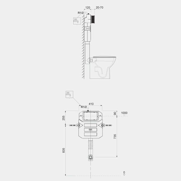 RAK Concealed Cistern for Back to Wall Pans - 12cm wall thickness ...