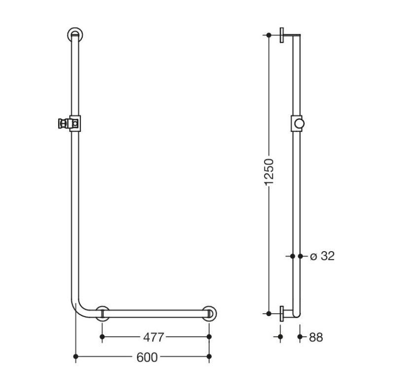 HEWI 'L' Shaped Support Support Rail & Shower Head - Matt Black ...