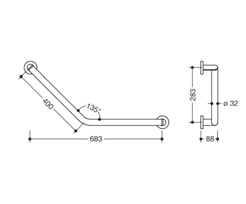 HEWI Metallics L Shaped Support Rail - Glossy Black Chrome ...