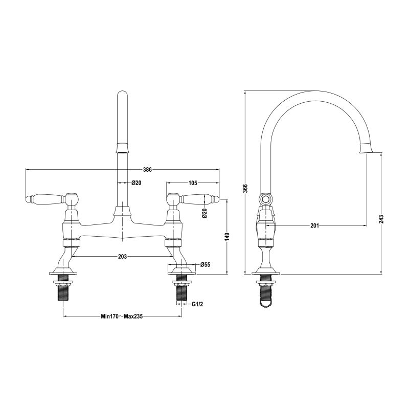 Moulins Twin Lever Copper Bridge Kitchen Tap - NotJustTaps.co.uk