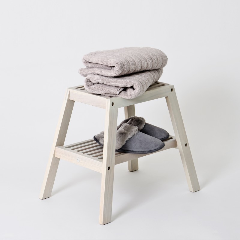 Slatted bathroom stool - white oak - NotJustTaps.co.uk