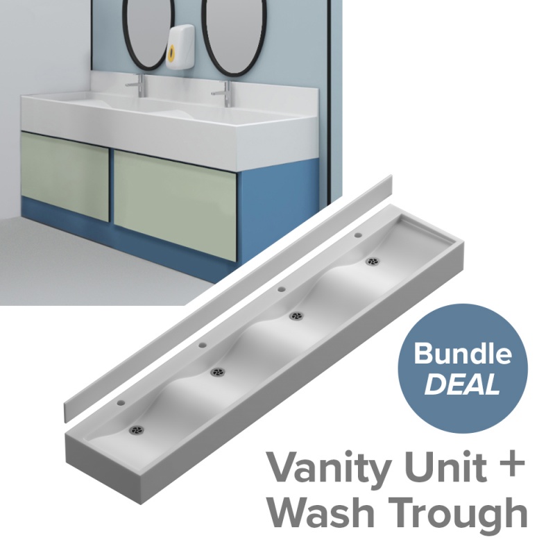 Wave Corian Wash Trough with Vanity Unit - 4 User Wash Trough 2000mm ...