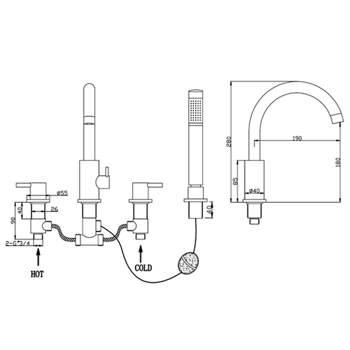 Matt Black Ergo 4 Hole Bath Shower Mixer - NotJustTaps.co.uk