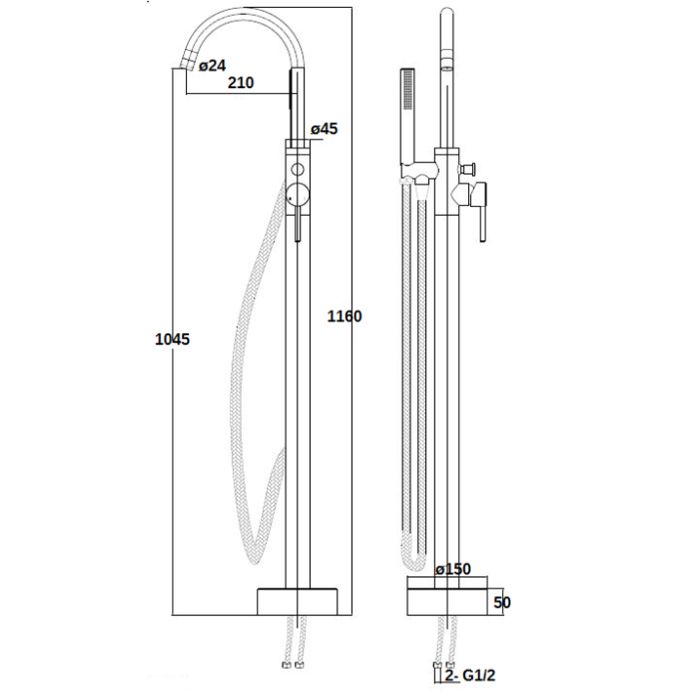Ergo Matt Black Floor Standing Bath Shower Mixer & Kit - NotJustTaps.co.uk
