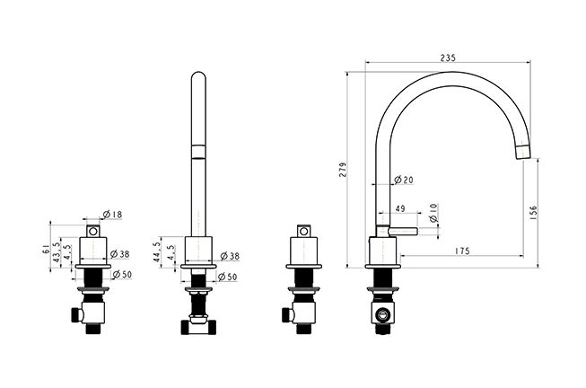 Aero 3 Hole Copper Finish Kitchen Tap - NotJustTaps.co.uk