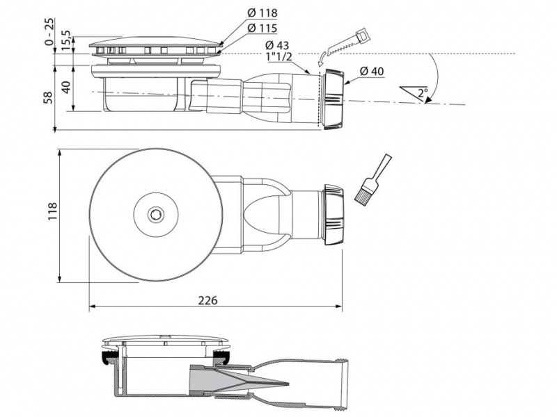 Slim 90mm Low profile shower waste | High Flow Shower Waste ...