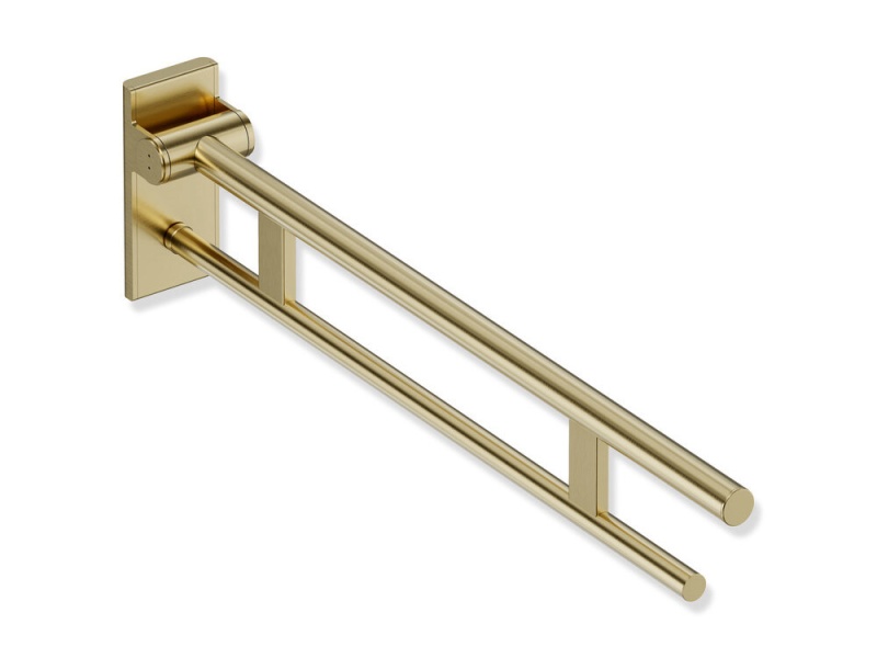 HEWI Duo Twin Bar Hinged Support Rail - Brushed Brass - NotJustTaps.co.uk