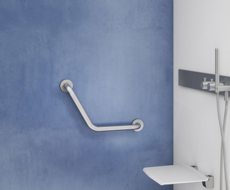 G Pro Brushed Steel Angled Grab Bar - NotJustTaps.co.uk