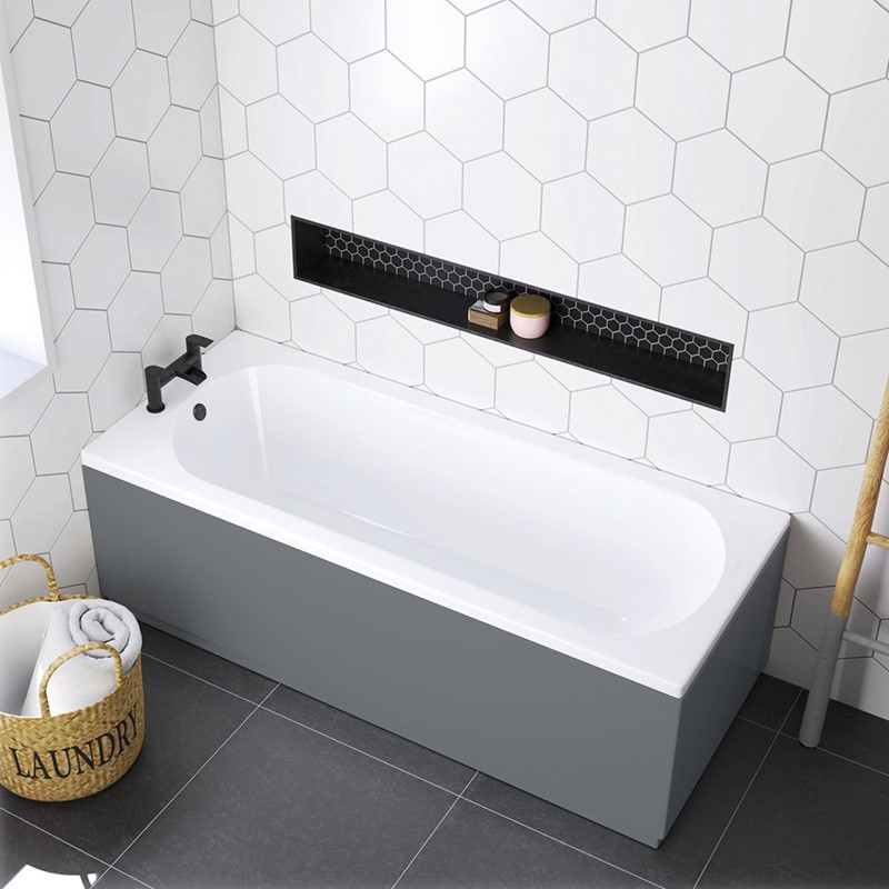Grey Gloss Halite 1600 Front Bath Panel - NotJustTaps.co.uk