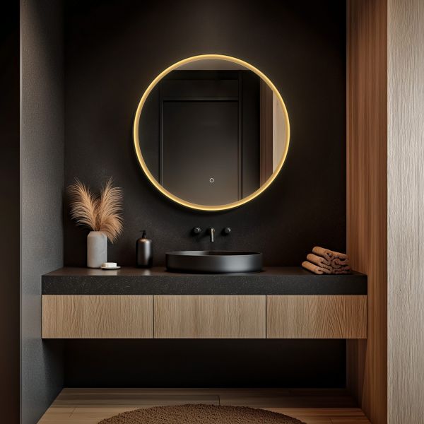 Luxor Illuminated Mirror - Matte Black & Gold - NotJustTaps.co.uk