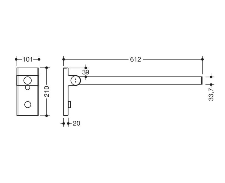 HEWI Hinged Mono Support Rail - Brushed Nickel - NotJustTaps.co.uk