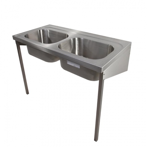 HTM64 Double Bowl Stainless Wall Scrub Basin - NotJustTaps.co.uk