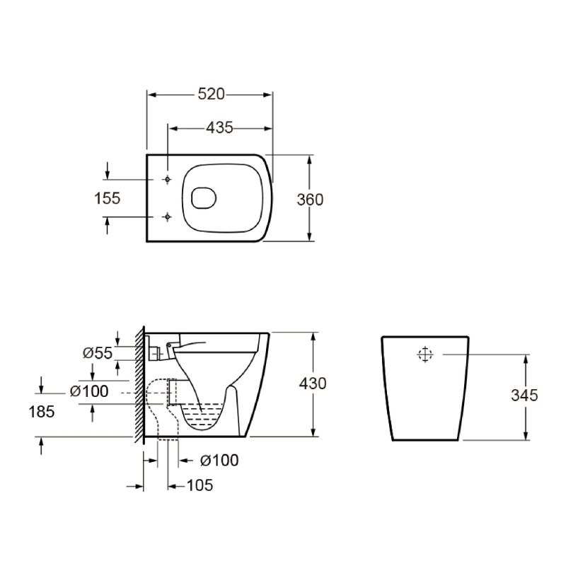 Designer Black Comfort Height Back to Wall Pan - Black Rimless Back to ...